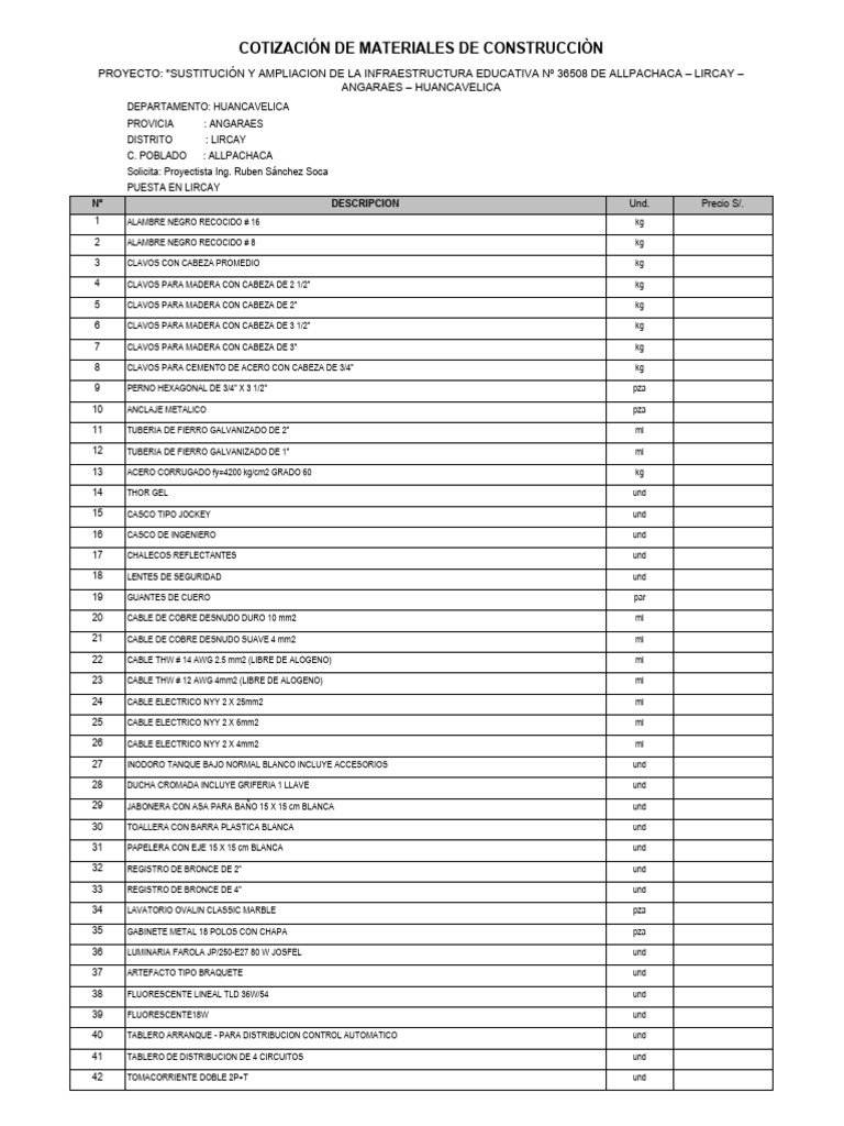 Cuadro de Cotizacion | PDF | edificio | Construyendo tecnología