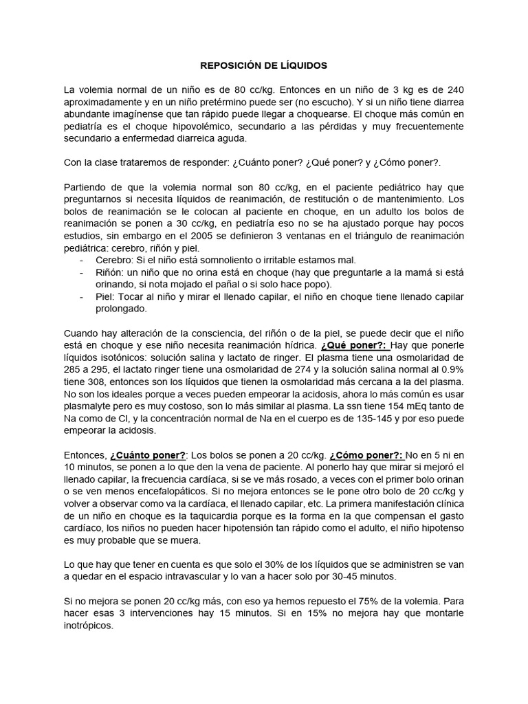 Reposicion de Liquidos en Pediatria | PDF | Potasio | Química