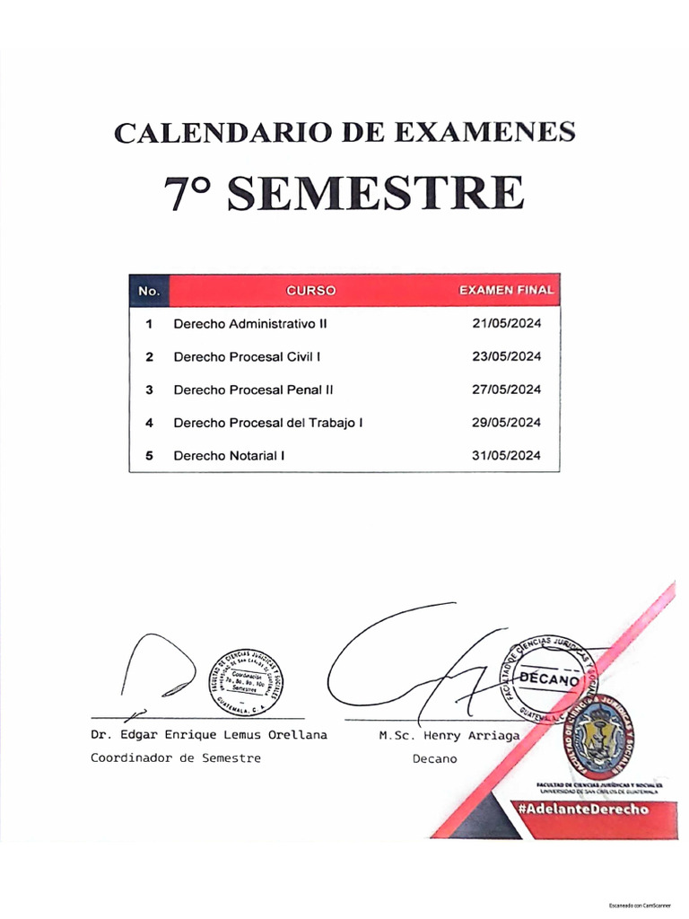CAlENDARIO SÉPTIMO SEMESTRE 2024 | PDF