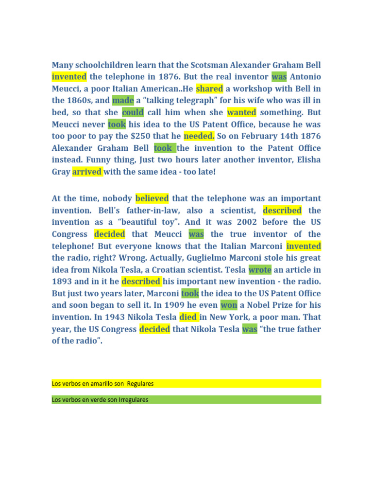 Lectura con verbos regulares e irregulares | PDF