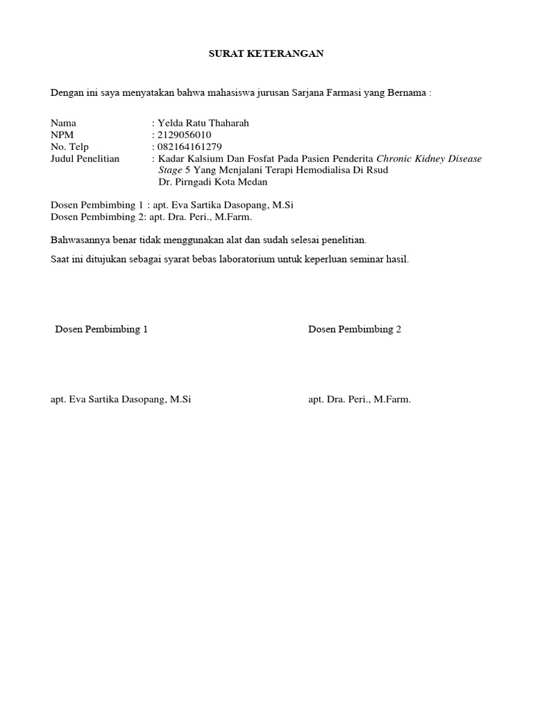 Surat Keterangan Bebas Lab Dosen Yelda | PDF