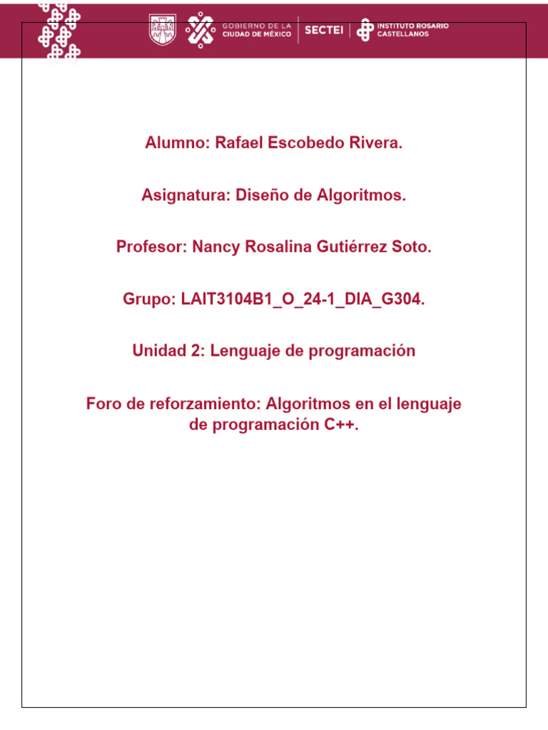 Diseño De Algoritmos Forou2 Pdf C Programación De Computadoras