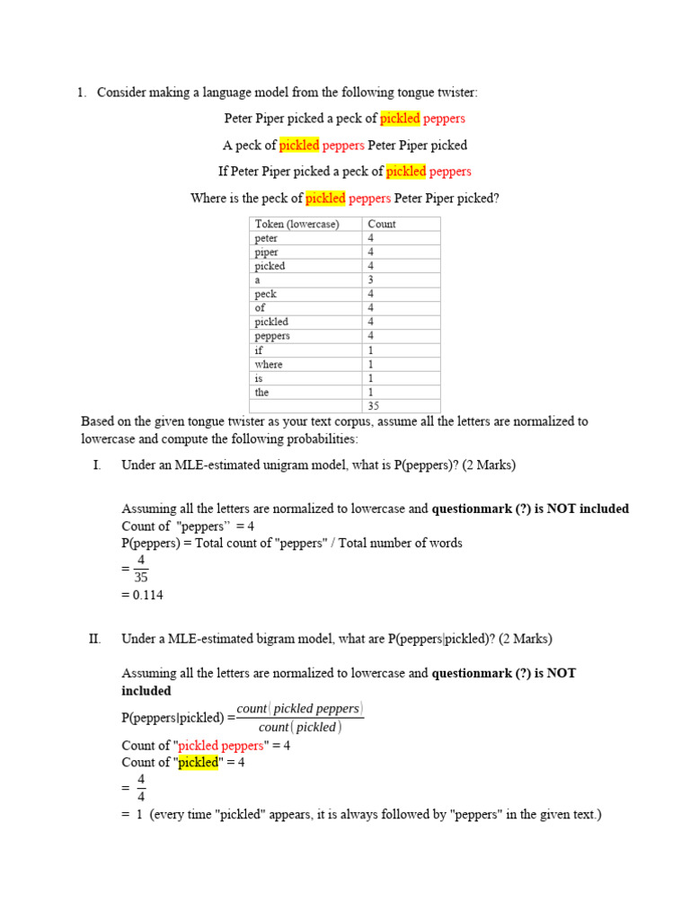 MLE-estimated Bigram Model | PDF | Linguistics