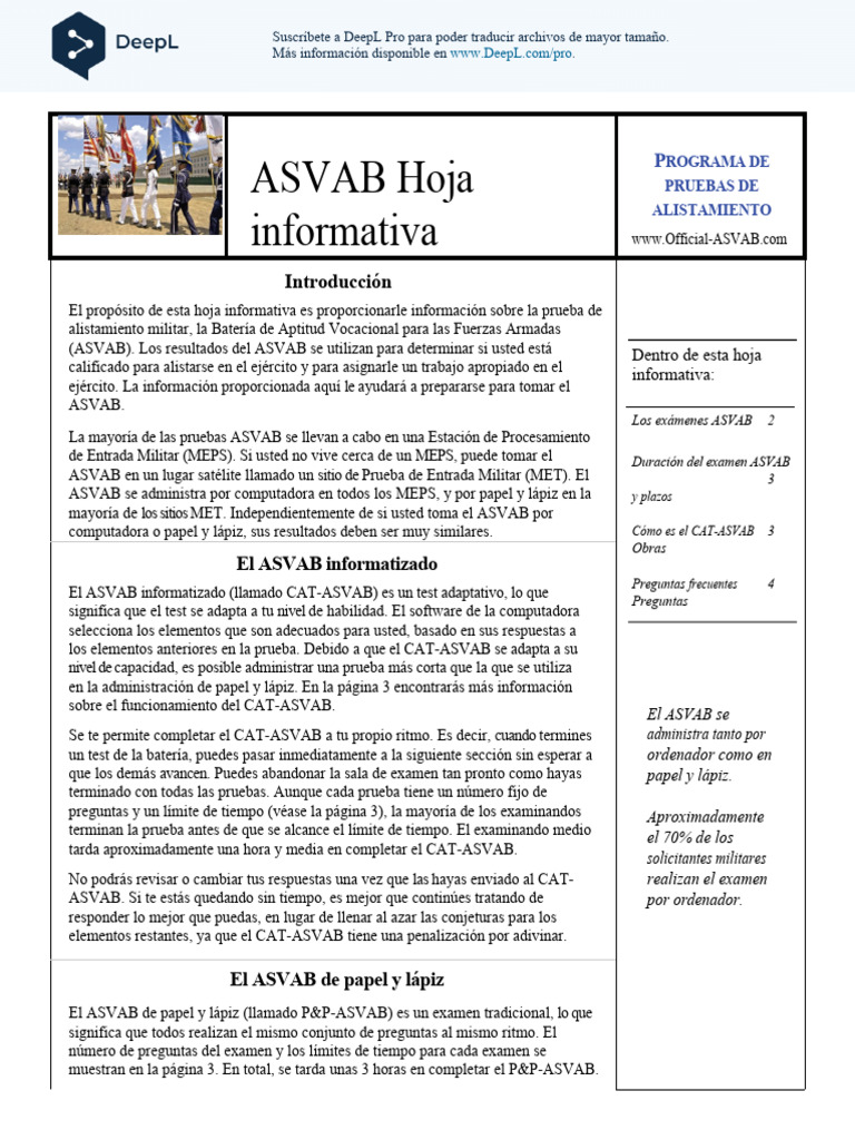 Asvab - Fact - Sheet Es | PDF