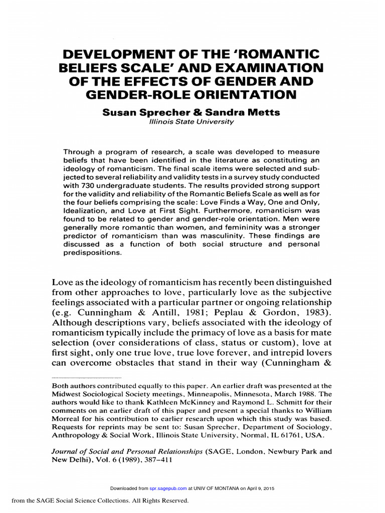 Romantic Beliefs Scale | PDF | Social Science | Wellness