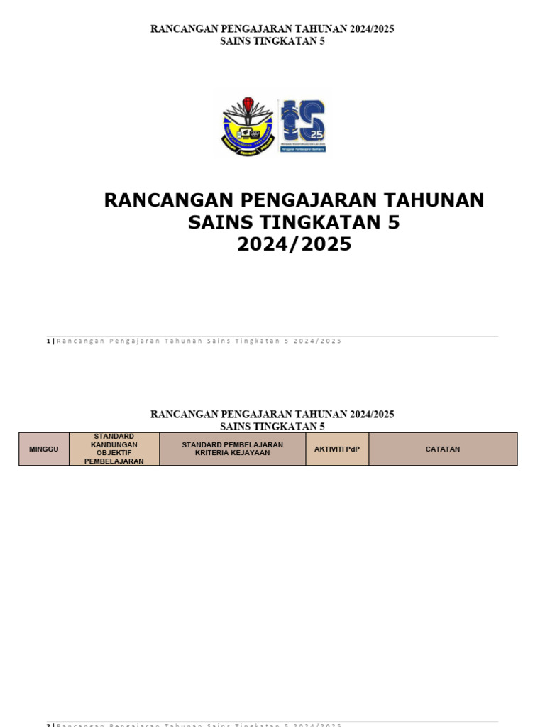 RPT Sains T5 2024 | PDF