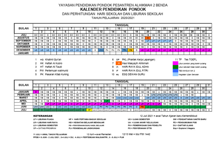 Kalender Pendidikan Pondok 2020 2021 | PDF