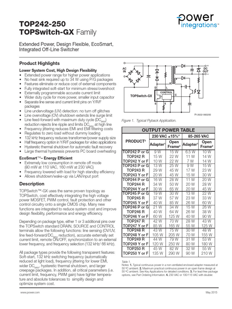 Top242-250 Topswitch-Gx Family: Extended Power, Design Flexible ...