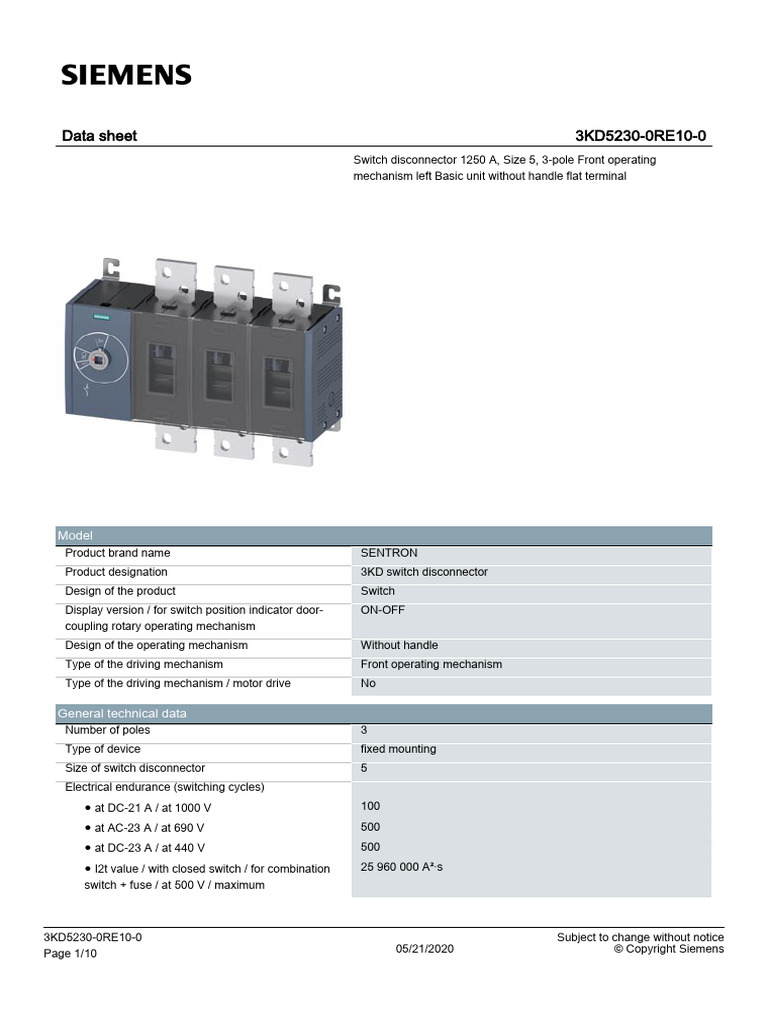3KD52300RE100_datasheet_en | PDF | Alternating Current | Fuse (Electrical)