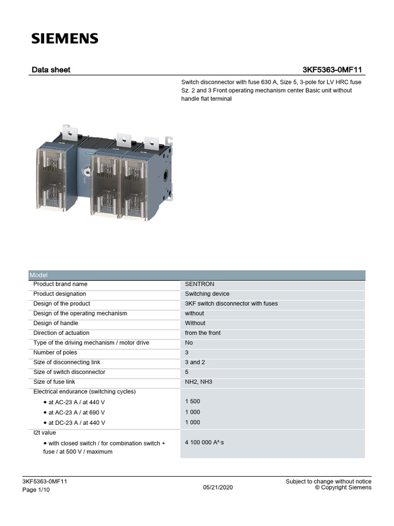 3KF53630MF11 Datasheet en | PDF | Fuse (Electrical) | Alternating Current