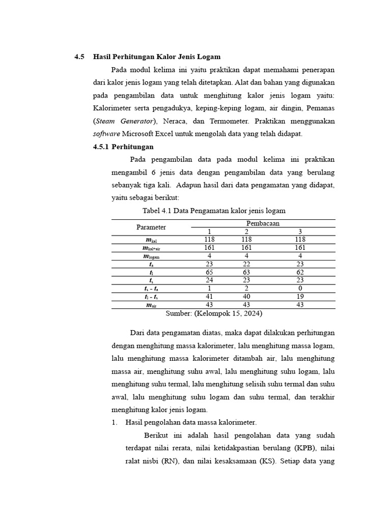 Hasil Perhitungan Kalor Jenis Logam | PDF