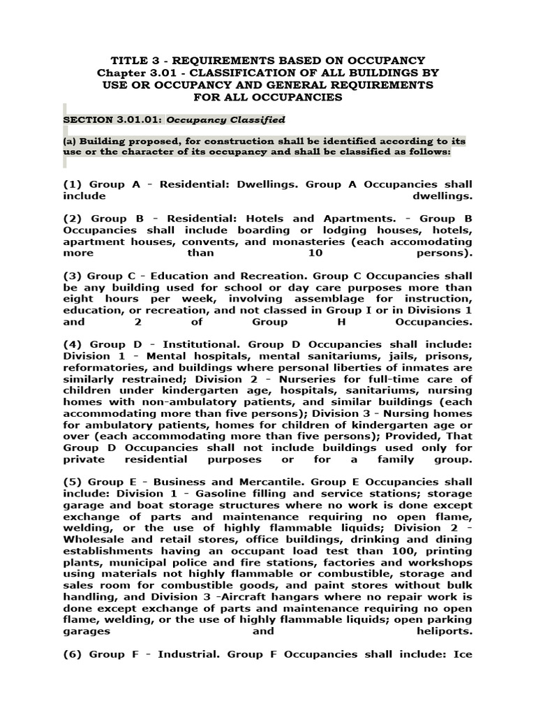 Requirements Based On Occupancy | PDF