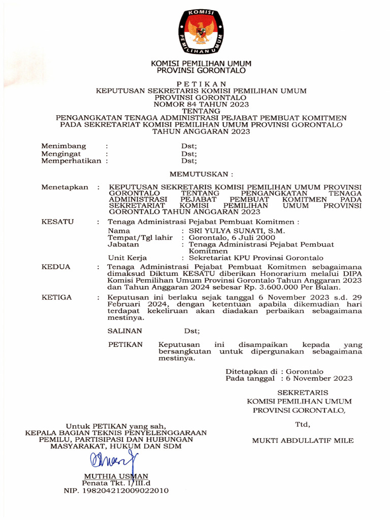 Petikan SK Yulia Sunati | PDF