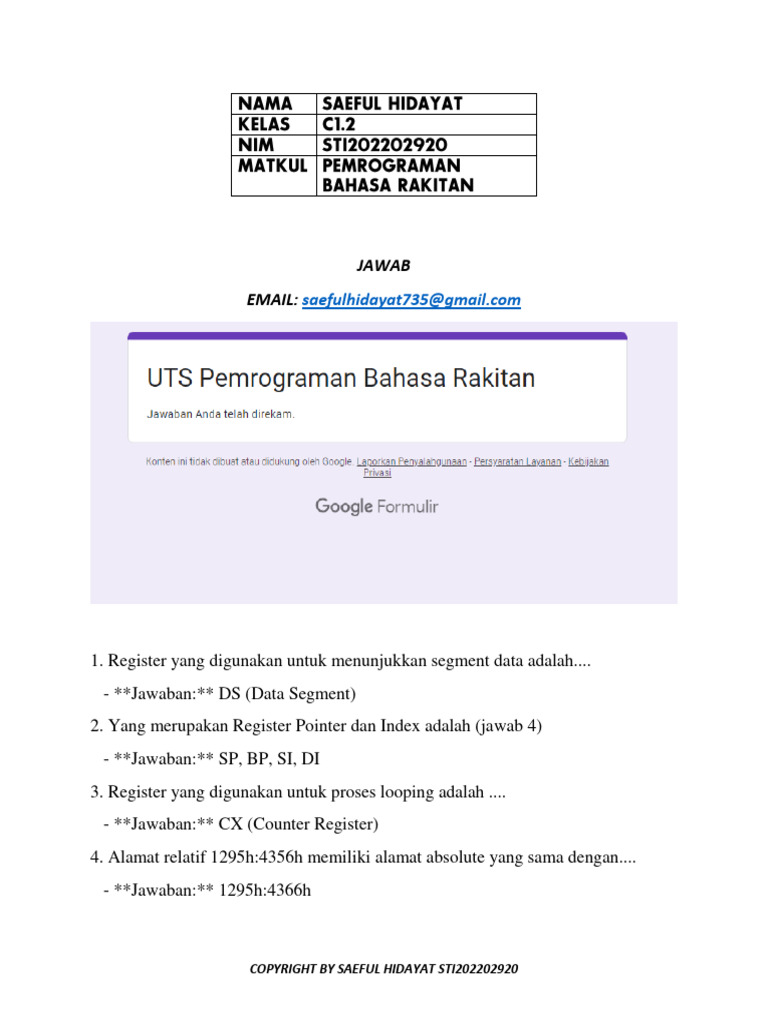 Pemrograman Bahasa Rakitan | PDF | Metode & Bahan Ajar | Komputer
