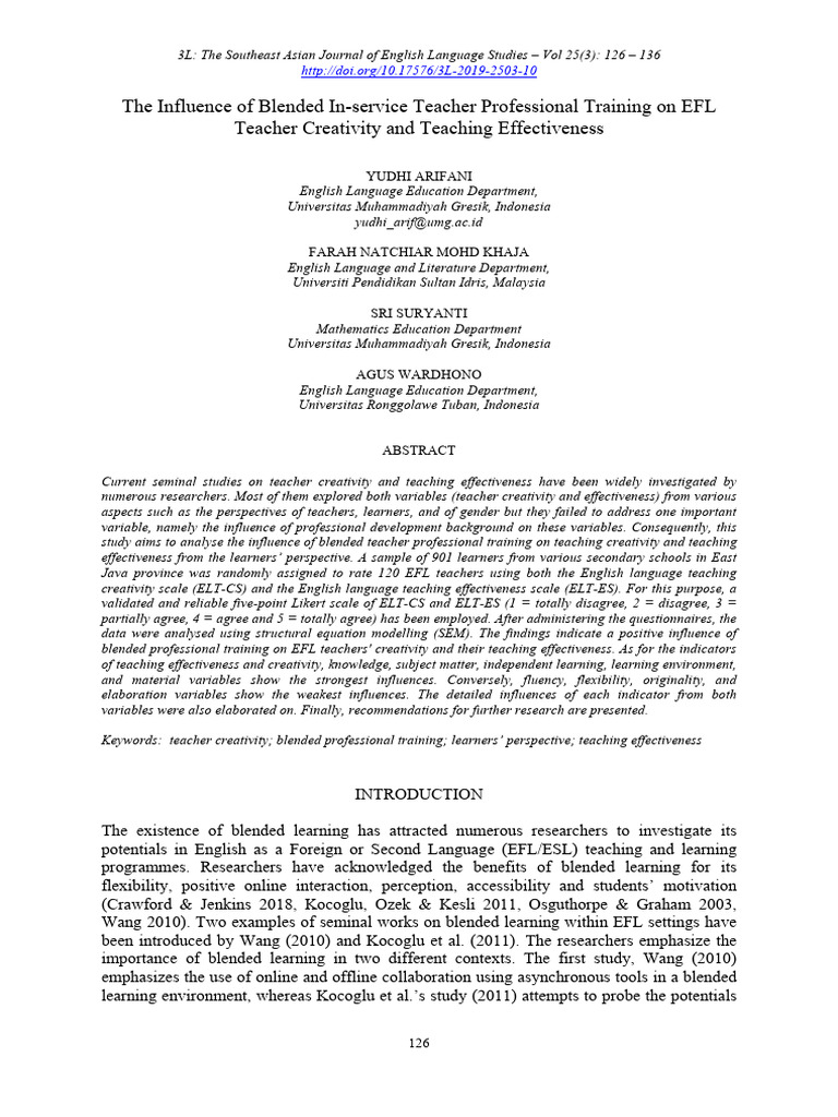 The Influence of Blended In-Service Teacher Professional Training On ... The Influence of Blended In-Service Teacher Professional Training On ...