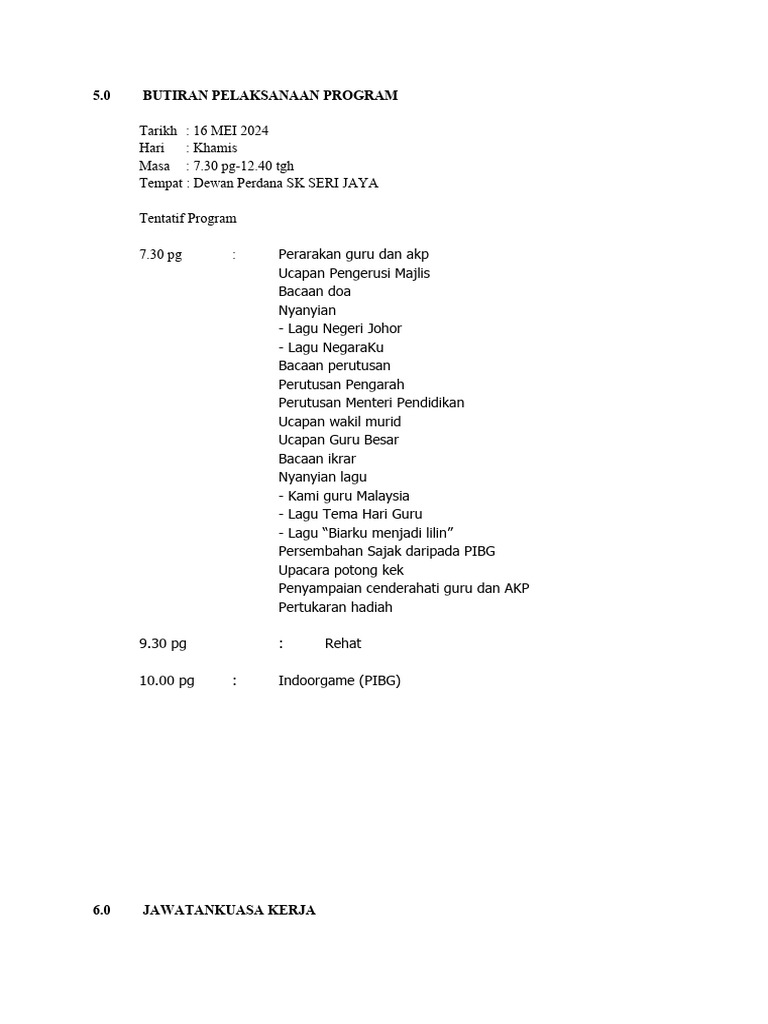 Tentatif Dan Ajk Hari Guru | PDF