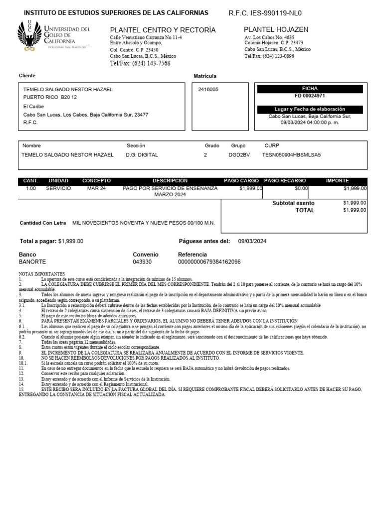 Tel/Fax: (624) 143-7568: Ficha | PDF