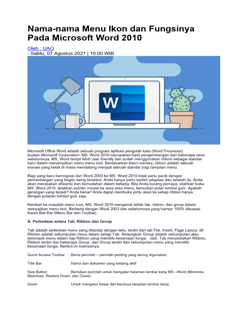 Ikon dan Fungsi Menu di Word 2010 | PDF | Komputer