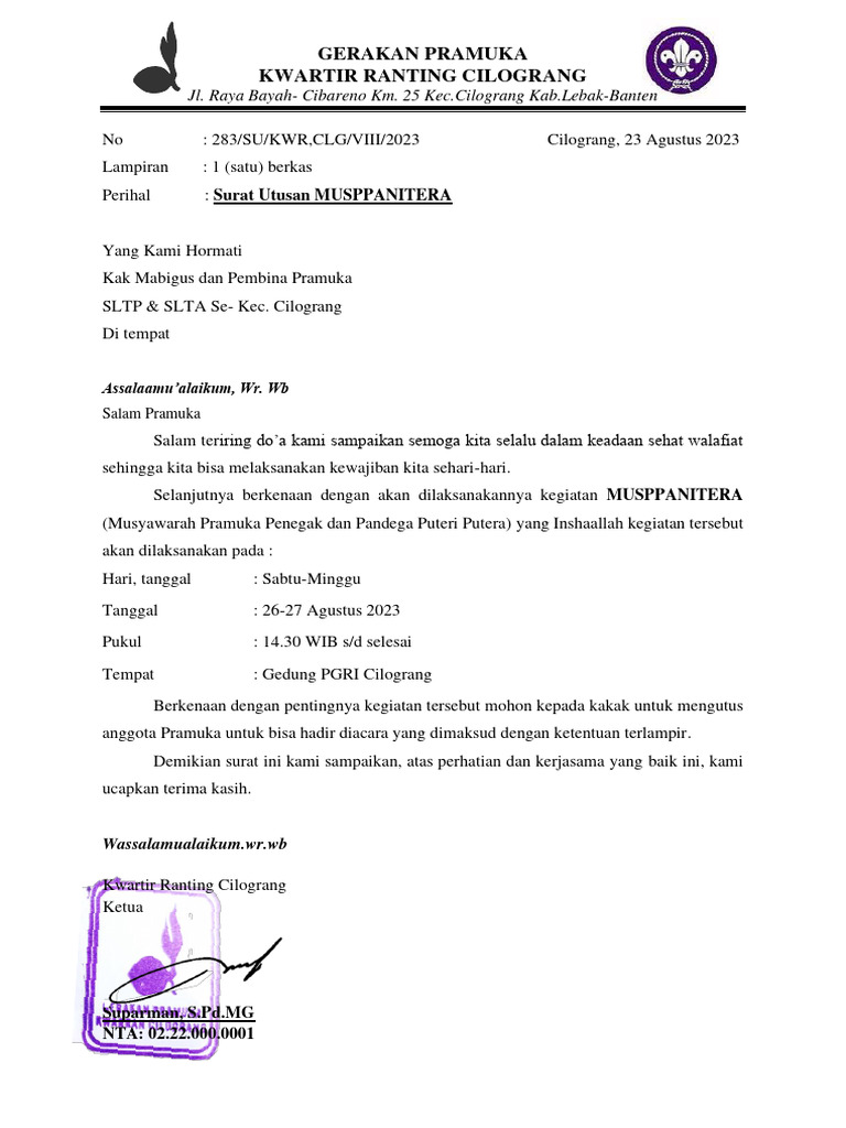 Surat Utusan MUSPPANITERA 2023 | PDF