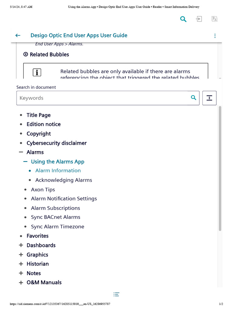 Using The Alarms App - Desigo Optic End User Apps User Guide - Reader - Smart Information ...