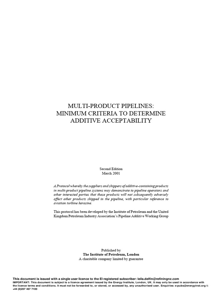 Multi Product Pipelines Minimum Criteria To Determine Additive Acceptability040116093650 | PDF ...