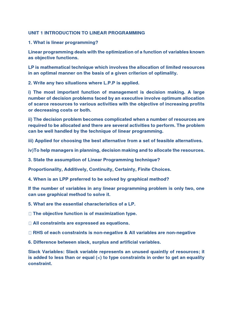 BA 4201 QTDM Two Mark-1 | PDF | Linear Programming | Mathematical Optimization