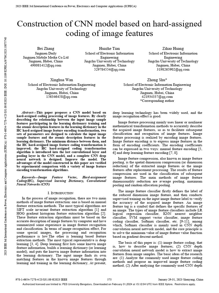 Construction Of Cnn Model Based On Hard Assigned Coding Of Image Features Pdf Artificial