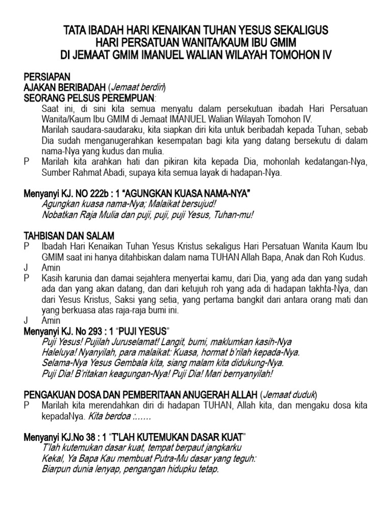 Tata Ibadah Kenaikan Tuhan Yesus Sekaligus Hapsa Wki Pdf