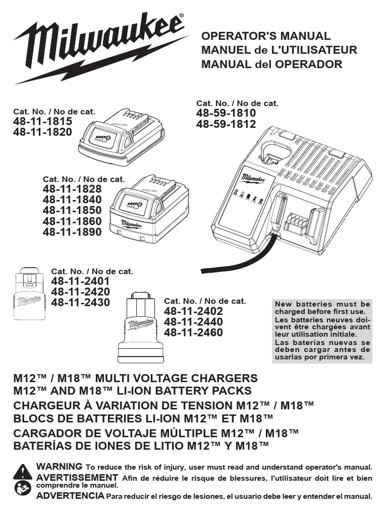 Manual de Usuario-48-59-1812 Cargador M18 para Baterias 18V 12v-Milwaukee | PDF | Rechargeable ...