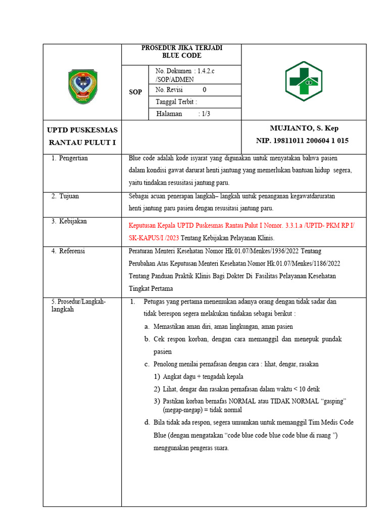 Sop Code Blue | PDF | Sains & Matematika