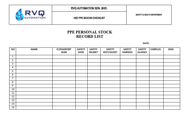 Ppe Personal Stock Record List | PDF