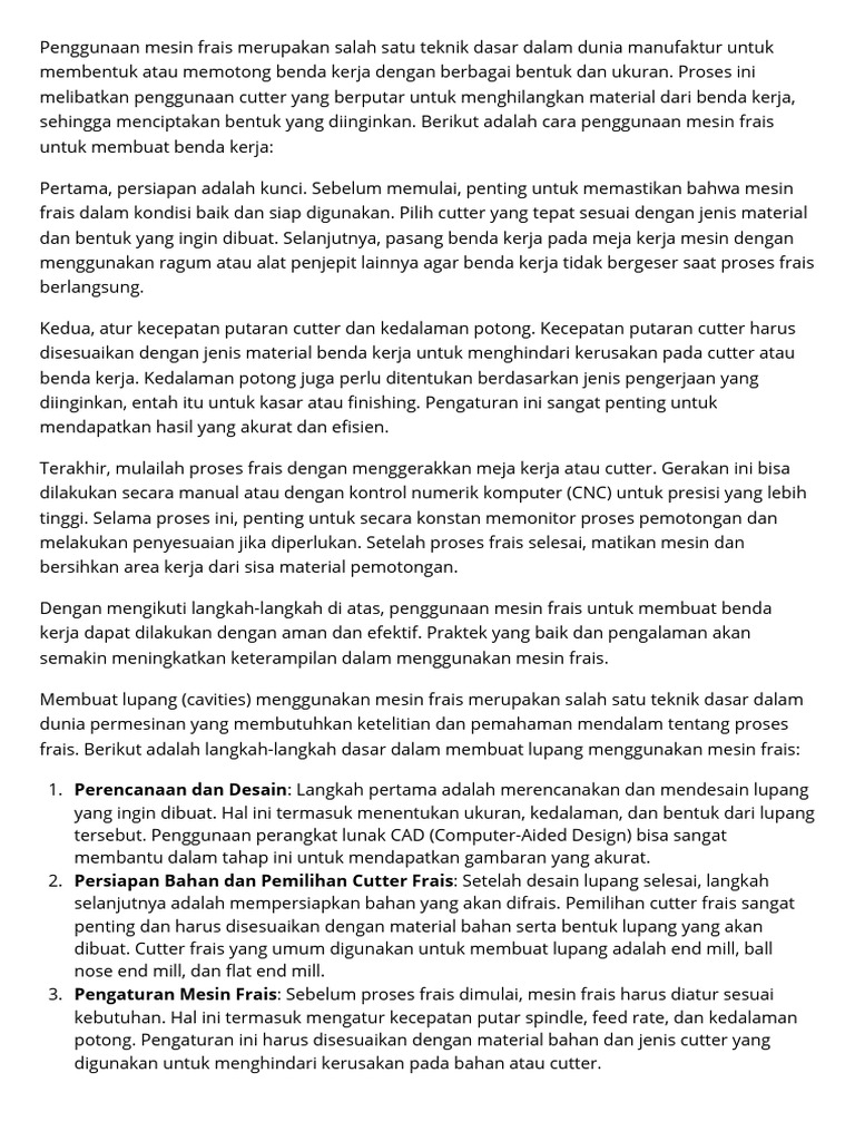 Penggunaan mesin frais merupakan salah satu teknik dasar dalam dunia ...