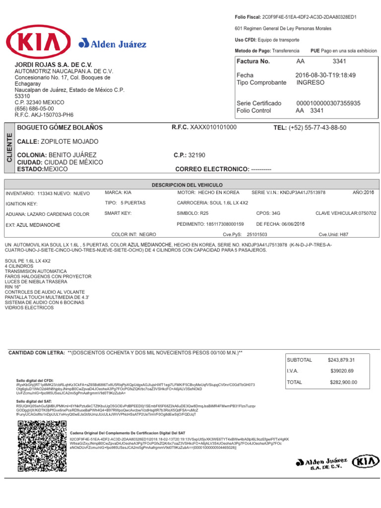 Factura Kia Soul | PDF | Coche | Vehículos de ruedas