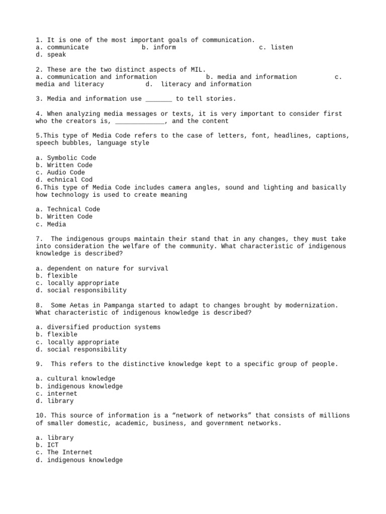 Media and Information Literacy Quiz | PDF | Information | Communication