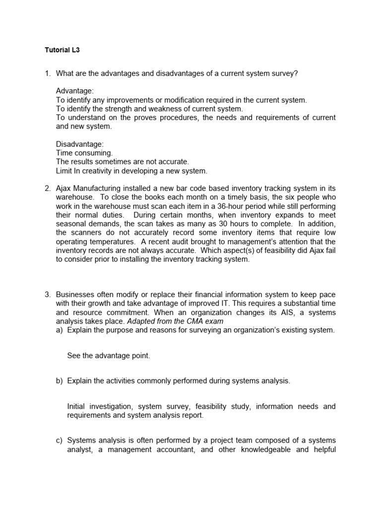 Current System Survey Advantages & Disadvantages | PDF | Business