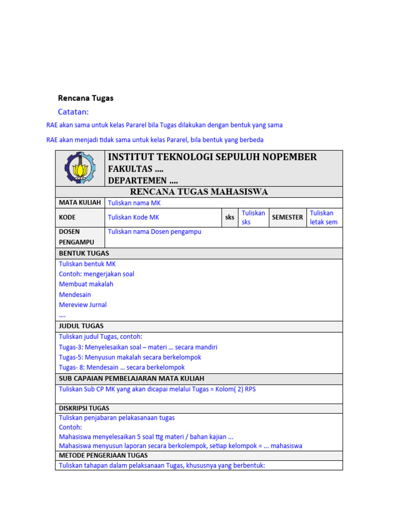 FORM RT Rencana Tugas | PDF