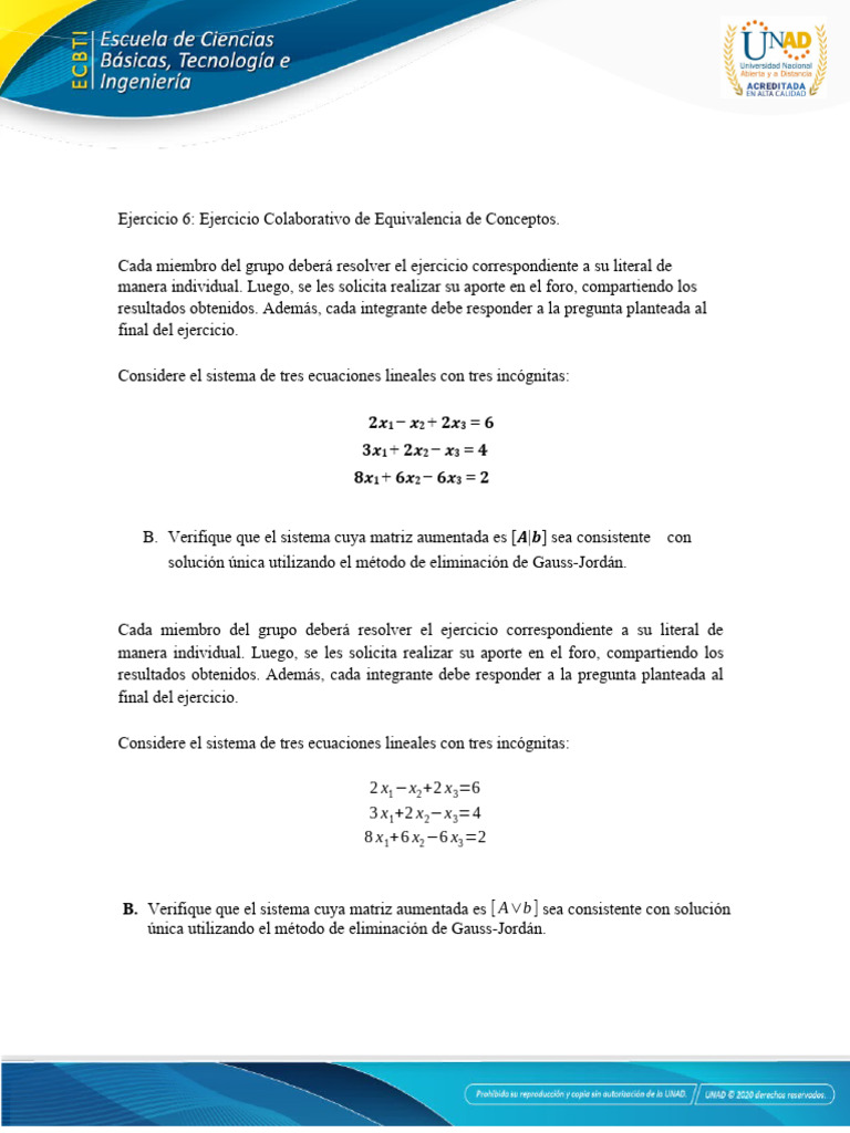 Ejercicio6 Grupal | PDF | Álgebra lineal | Sistema de ecuaciones lineales