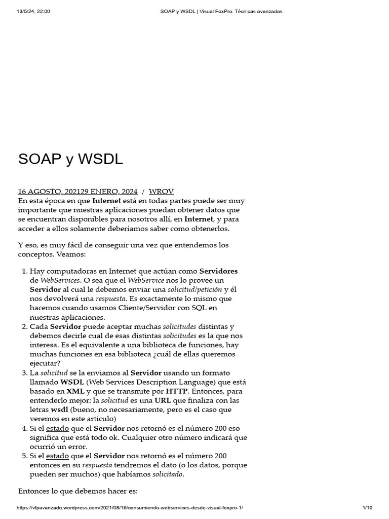 SOAP y WSDL - Visual FoxPro. Técnicas Avanzadas | PDF | Servidor web | Internet y web
