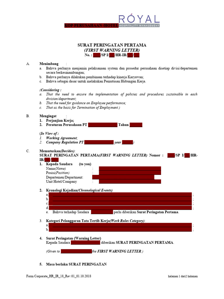 18 - SURAT PERINGATAN PERTAMA - First Warning Letter | PDF | Bisnis ...