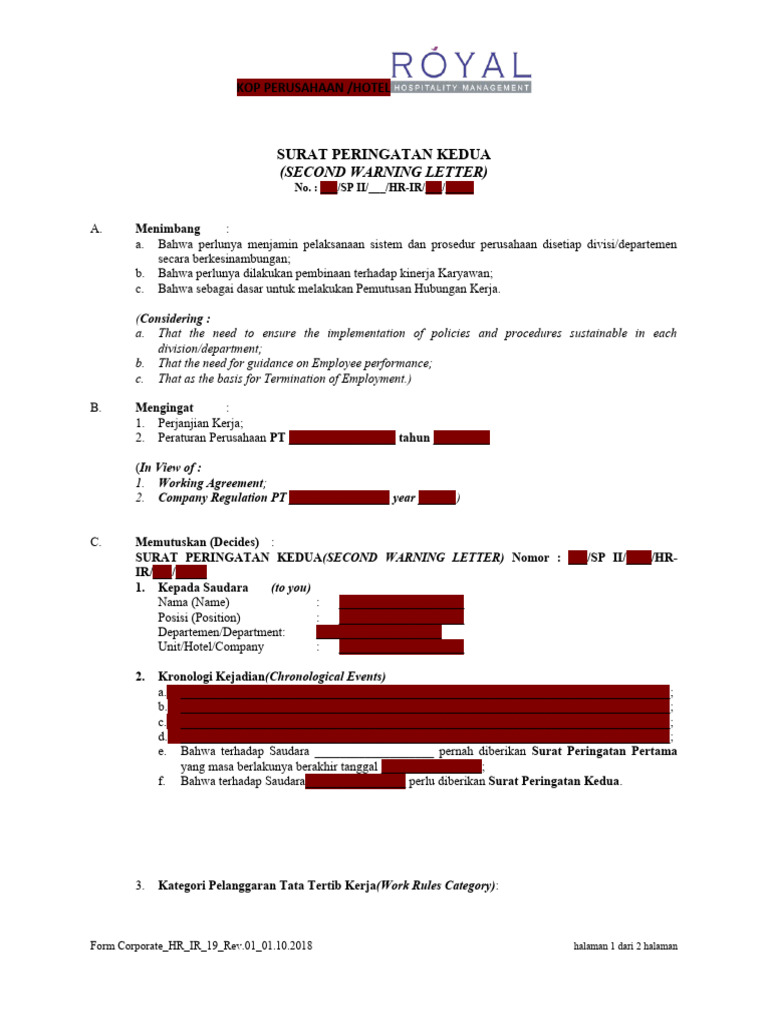 19 - SURAT PERINGATAN KEDUA - Second Warning Letter | PDF