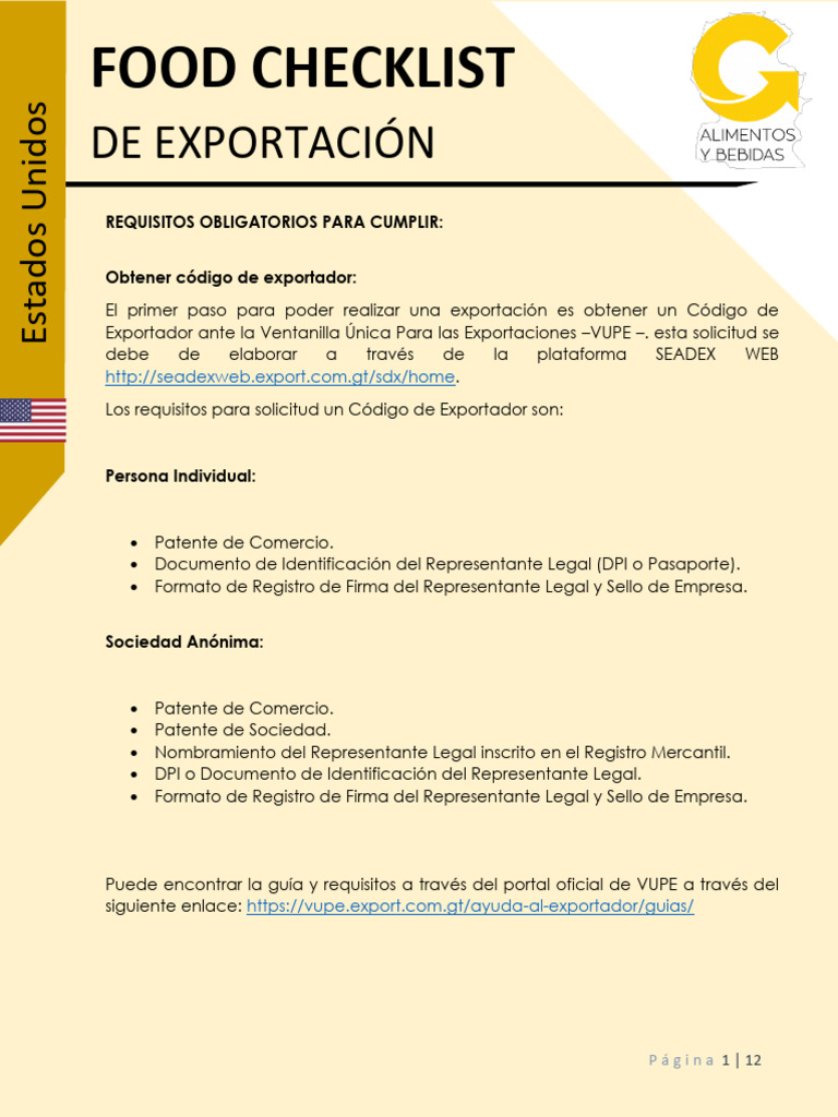 Estados Unidos Checklist Exportacion de Alimentos 2024 | PDF | Marca ...