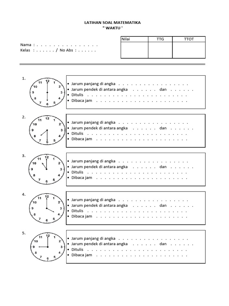Latihan Soal Matematika - Waktu | PDF