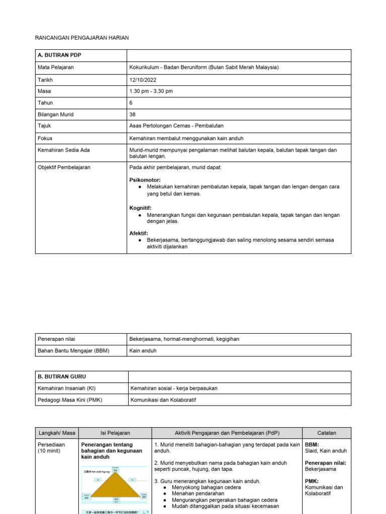 Rancangan Pengajaran Kokurikulum (12 - 10) | PDF
