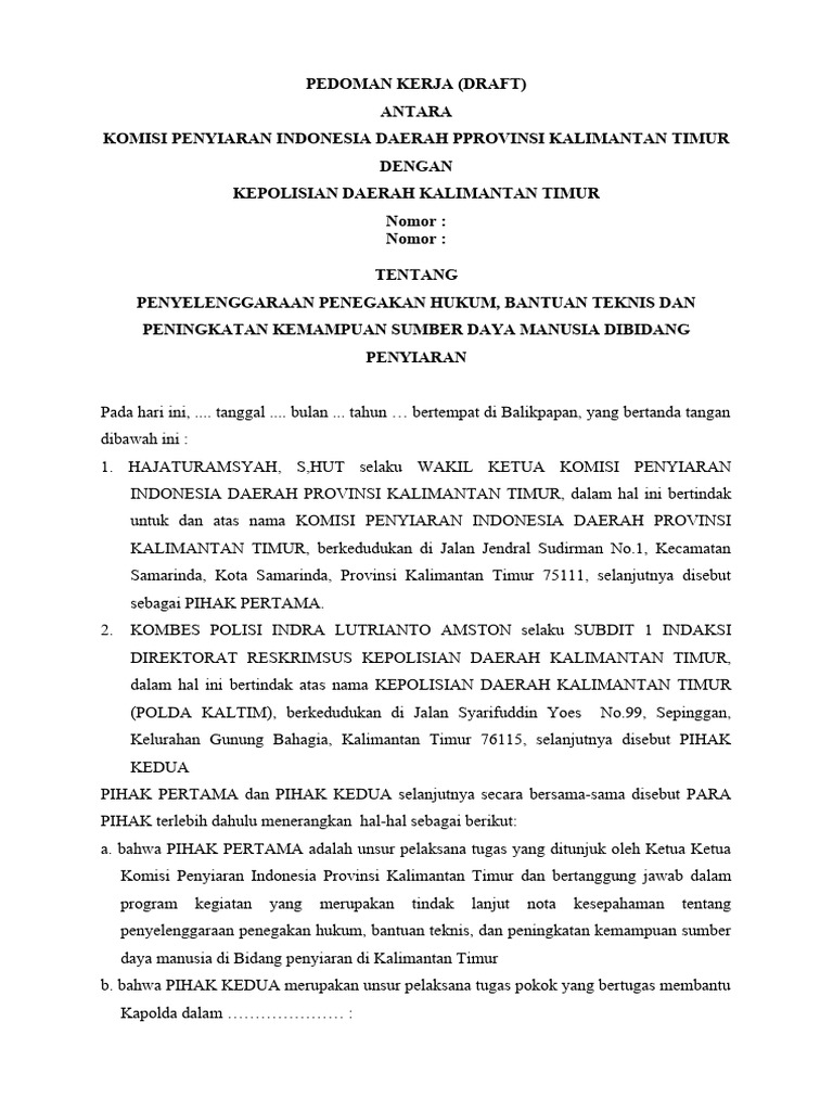 Draft Pedoman Kerja Mou Kpid Dan Polda 2024 | PDF | Ilmu Sosial