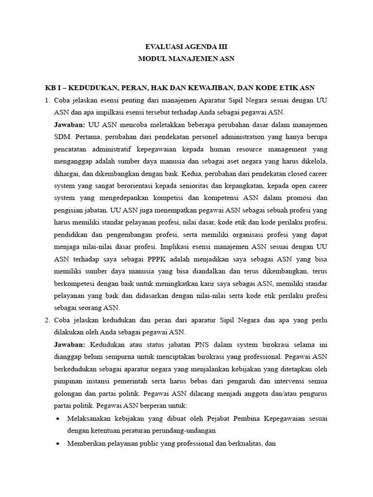 Evaluasi Agenda Iii - Modul Manajemen Asn | PDF | Karier & Perkembangan | Bisnis