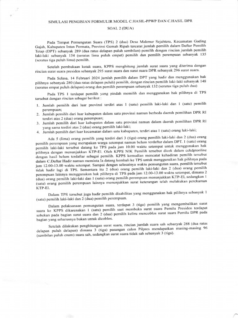 Soal Praktek Pengisian Form C Hasil | PDF | Politik
