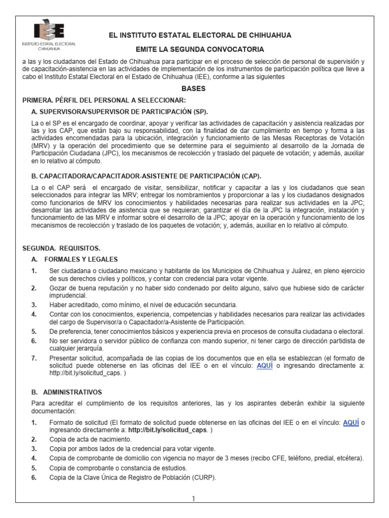 Convocatoria SP Caps | PDF | Evaluación
