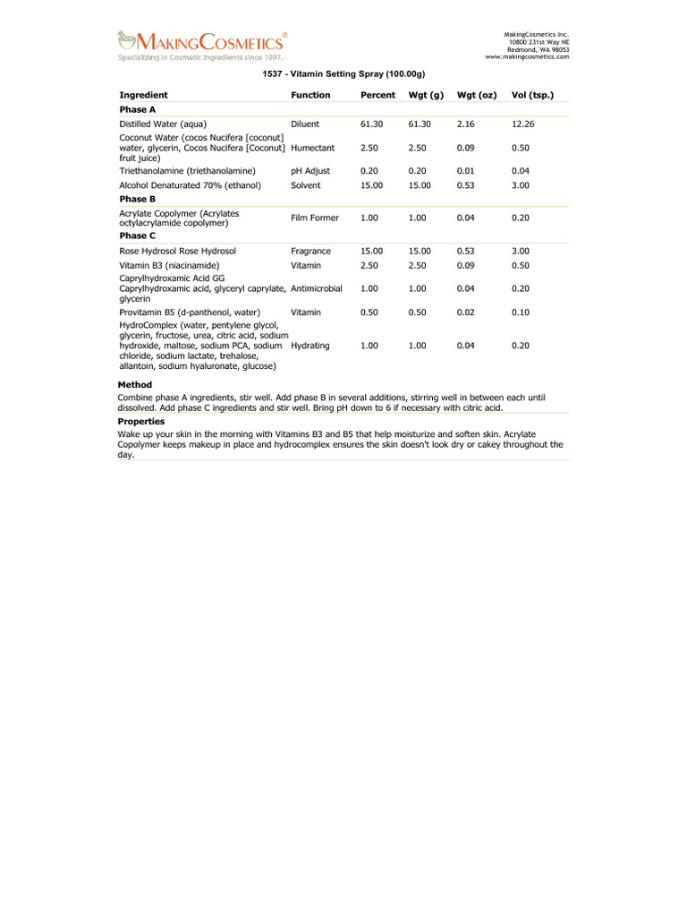 Recipe Acrylates Octylacrylamide Copolymer | PDF