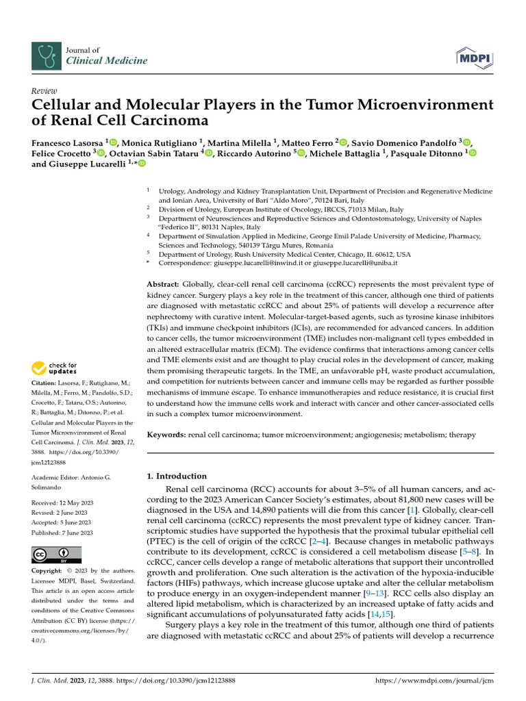Cellular and Molecular Players in the Tumor Microenvironment of Renal Cell Carcinoma | PDF | T ...