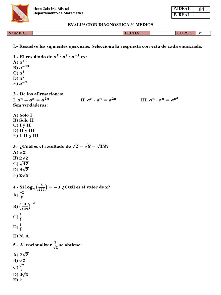 Diagnostico 3os | PDF | Triángulo | Matemáticas